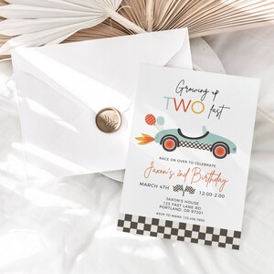 Growing up Two Fast Birthday Invitation, Race Car Birthday Party Invite ...