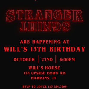 Editable Stranger Things Birthday Invitation Stranger Things Upside ...