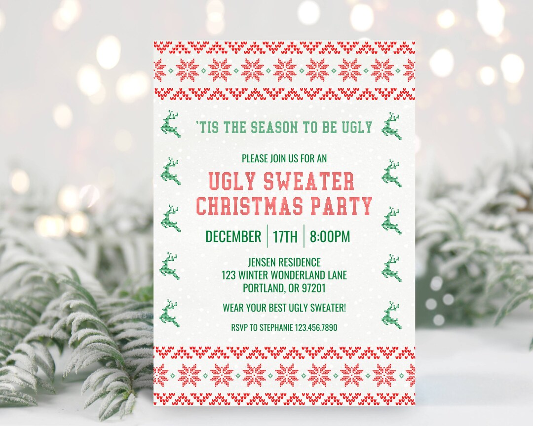Ugly Christmas Sweater Party Invitation, Funny Friendsmas Invite ...