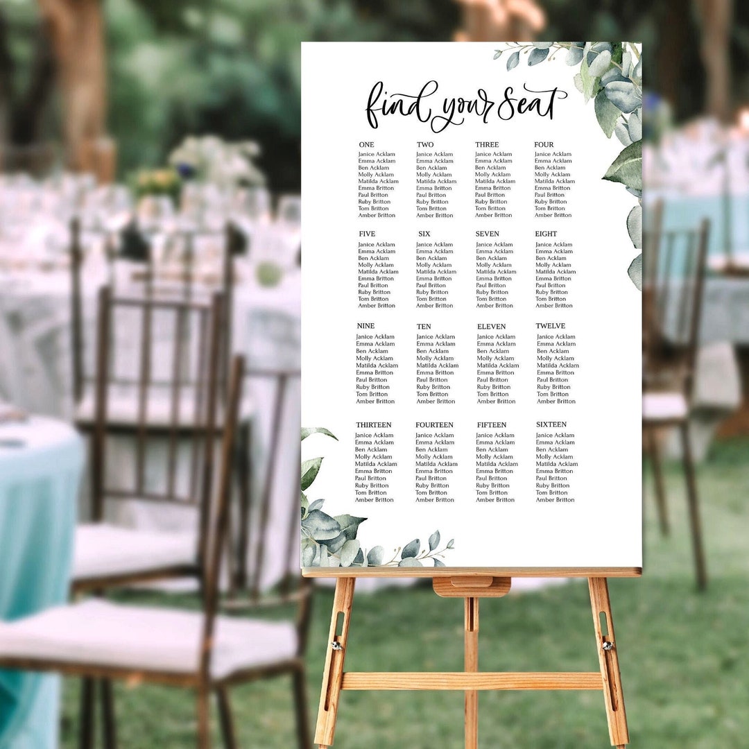 Wedding Seating Chart, Modern Eucalyptus Seating Chart Template ...
