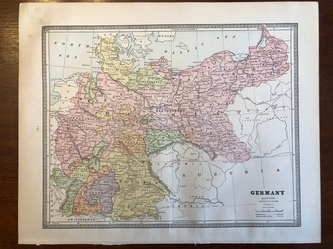 1883 Deutschland Karte Cram es Unübertroffener Familienatlas - Etsy.de