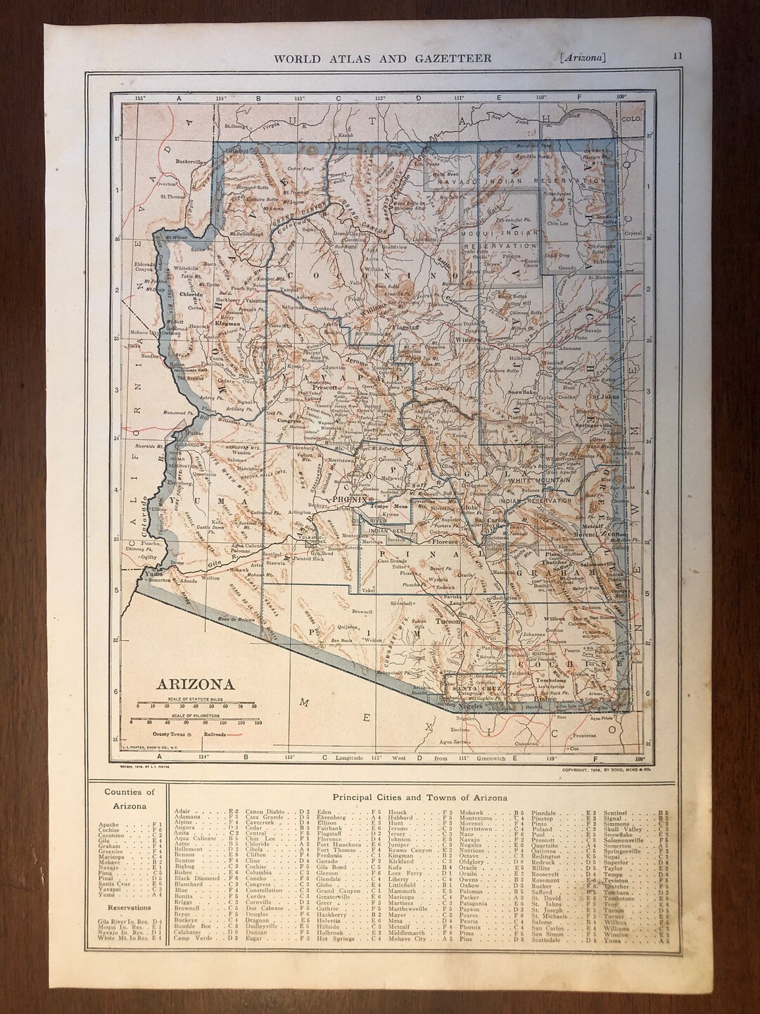 1917 Arizona Map, Encyclopedic Atlas and Gazetteer - Etsy