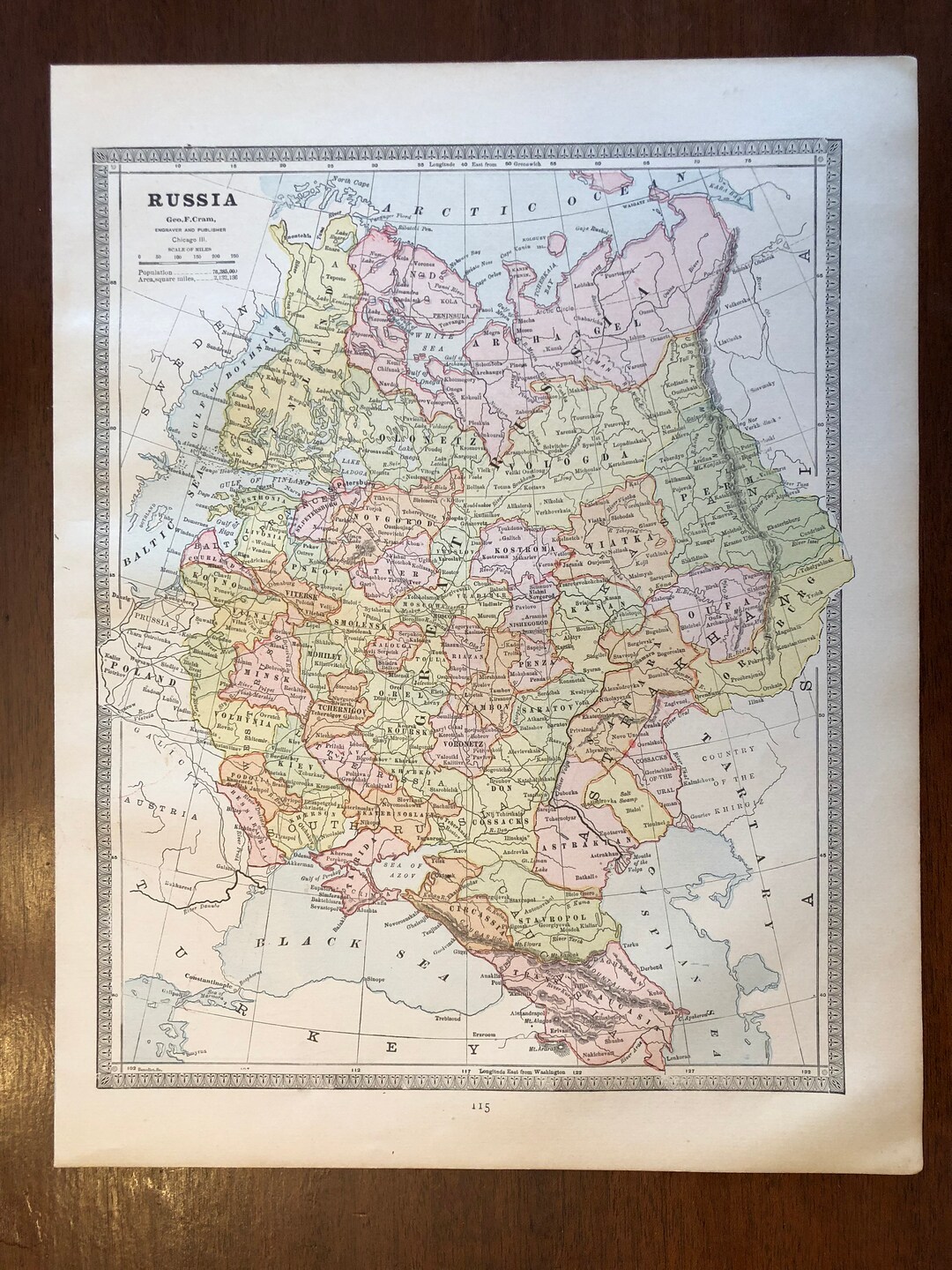 1883 Russia, Tsar Alexander III, Map, Cram's Unrivaled Family Atlas of ...