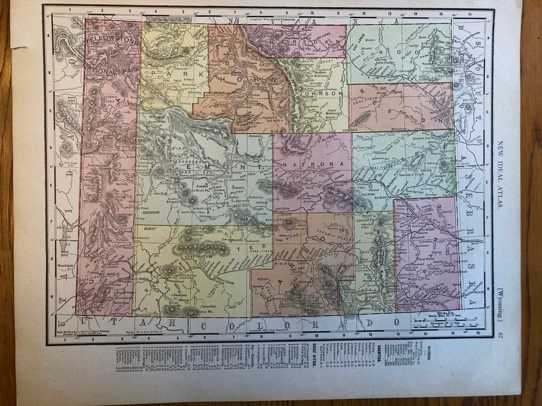 1911 Wyoming Map, Rand Mcnally, New Ideal State, County Survey and ...
