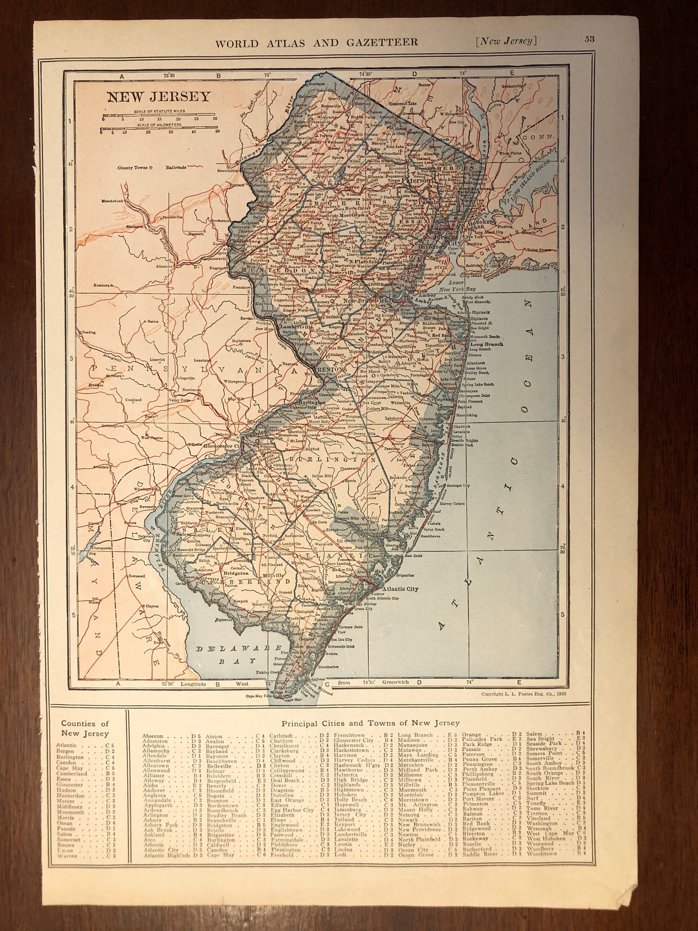 1927 New Jersey Map New World Atlas and Gazetteer - Etsy