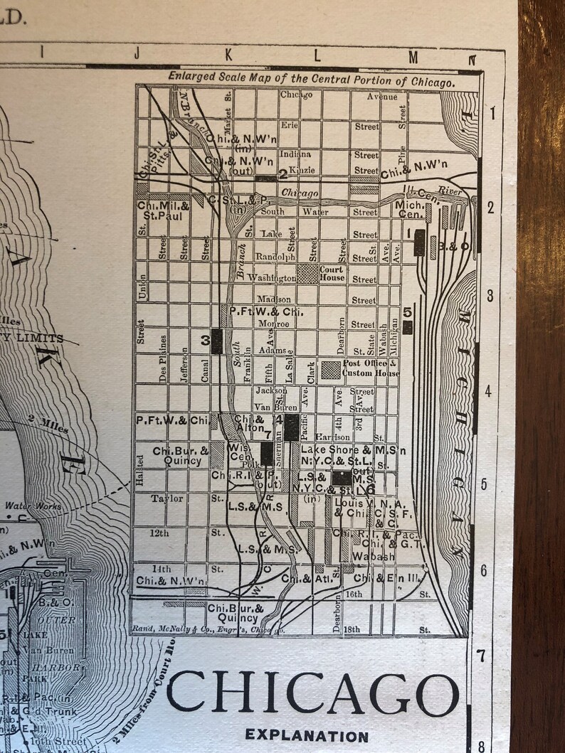 Mapa de Chicago de 1889 con el downtown inset, Rand McNally Standard ...