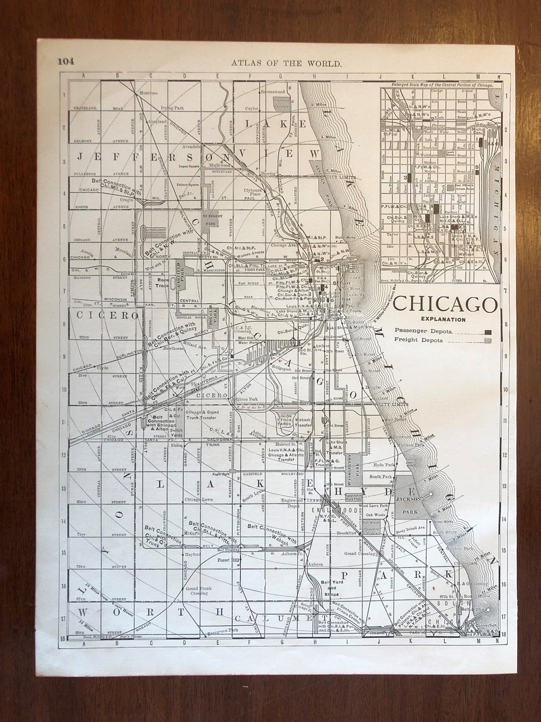 1889 Chicago Map With Downtown Inset, Rand Mcnally Standard World Atlas ...