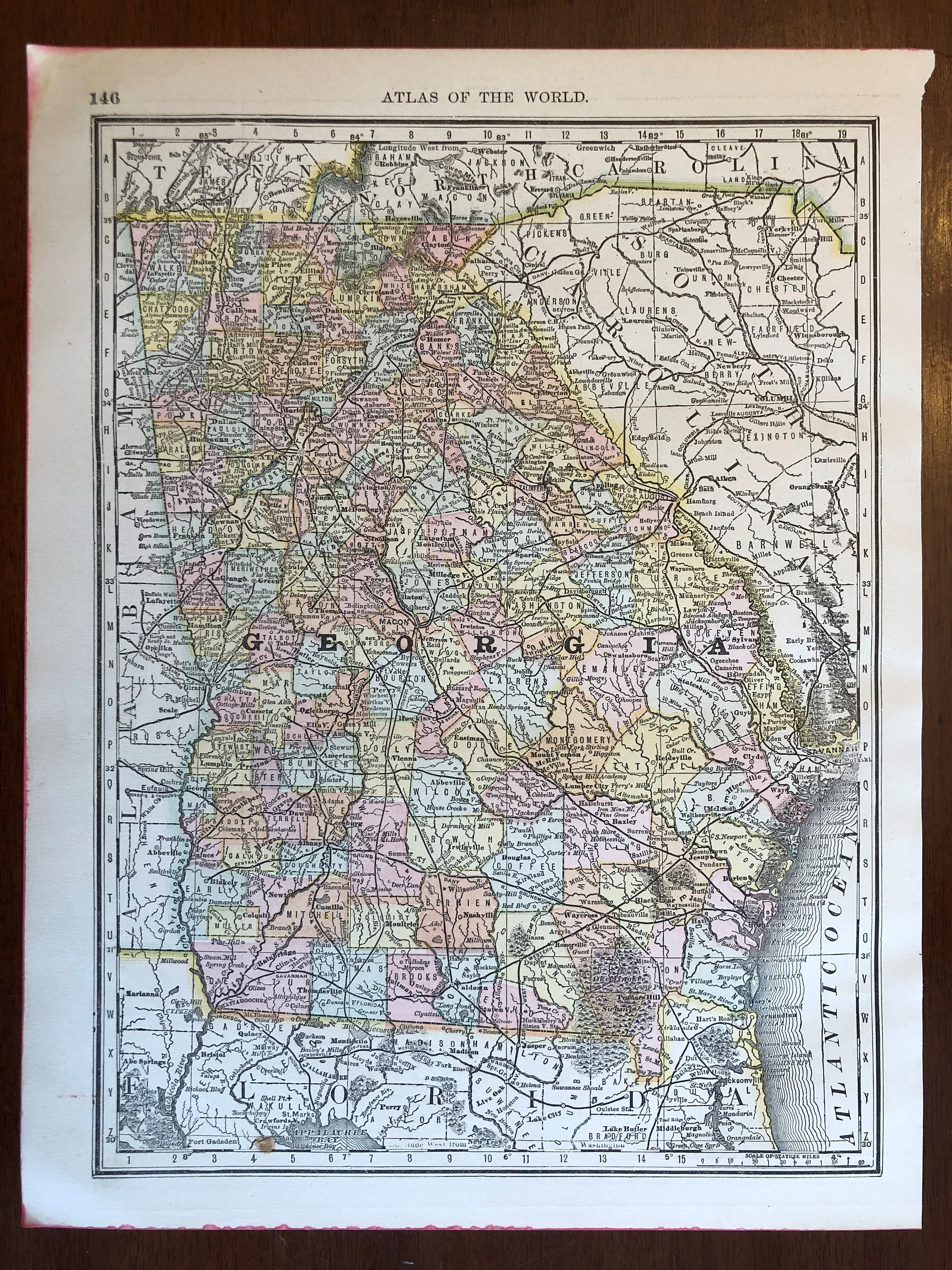 1889 Georgia Map, Rand Mcnally Standard World Atlas Map - Etsy 1889 Georgia Map, Rand Mcnally Standard World Atlas Map - Etsy