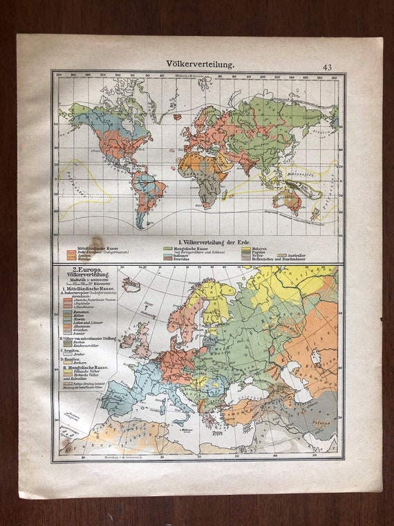 1910 German World Ethnographic Racial Map German-language | Etsy