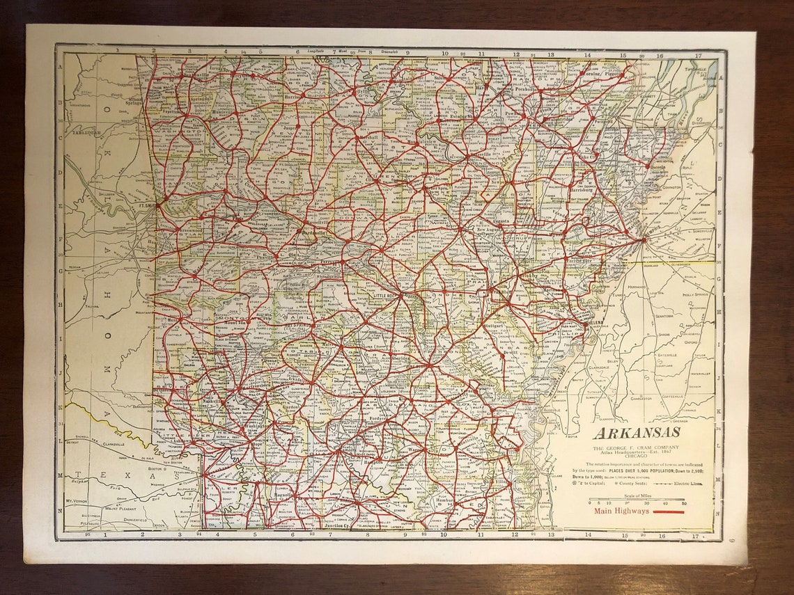 1921 Arkansas Map With Highways, Cram's Good Roads Atlas - Etsy
