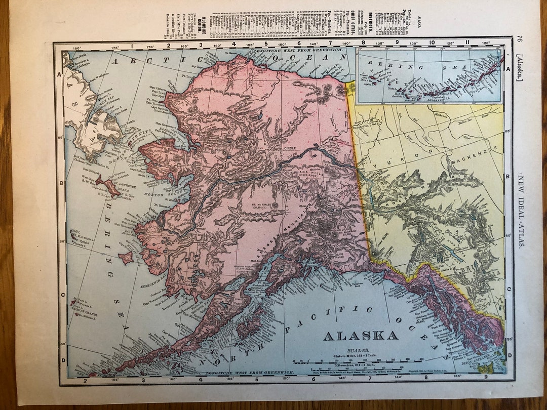 1911 Alaska Map, Rand Mcnally, New Ideal State, County Survey and Atlas ...