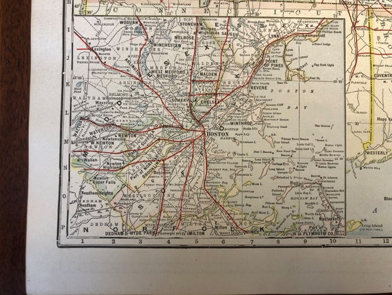 Boston Inset Cram's Good Roads Atlas 1921 Massachusetts Map with ...