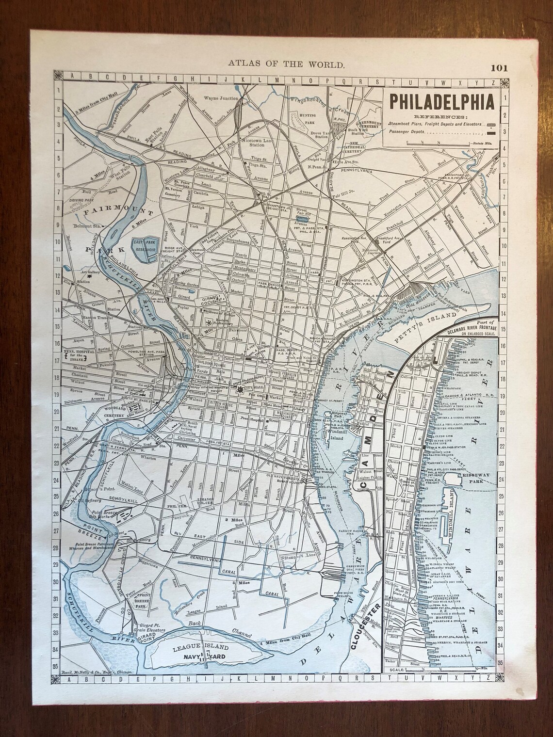 1889 Philadelphia Map W/ Docks Wharves Port Inset, Rand Mcnally ...