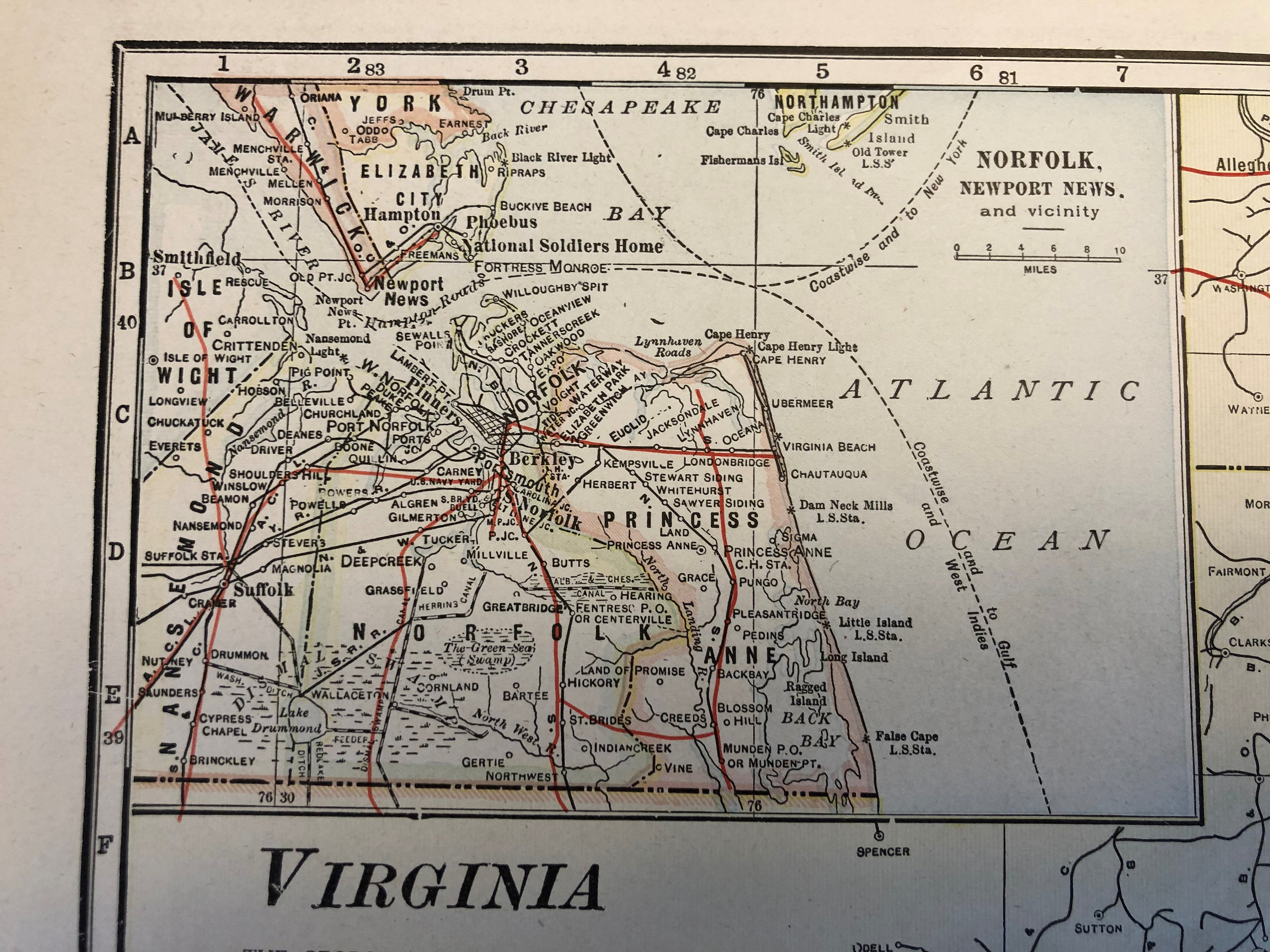 1921 Virginia Map With Highways, Norfolk Inset, Cram's Good Roads Atlas ...