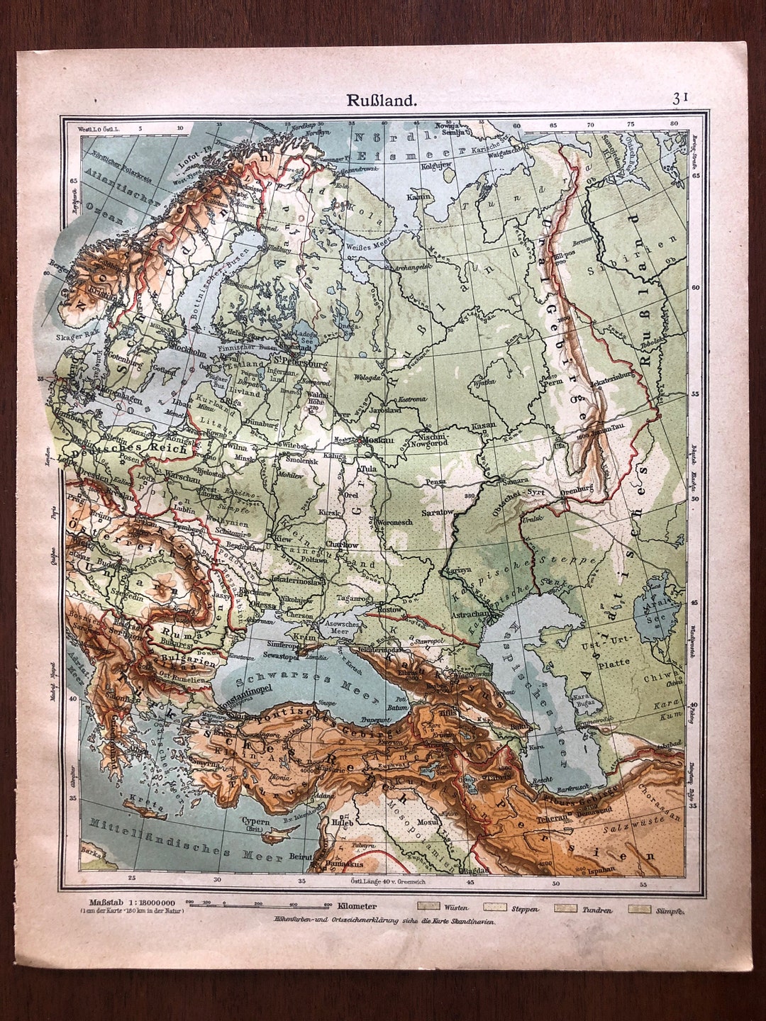 1910 Russia Map, German-language Andreesschulatlas - Etsy