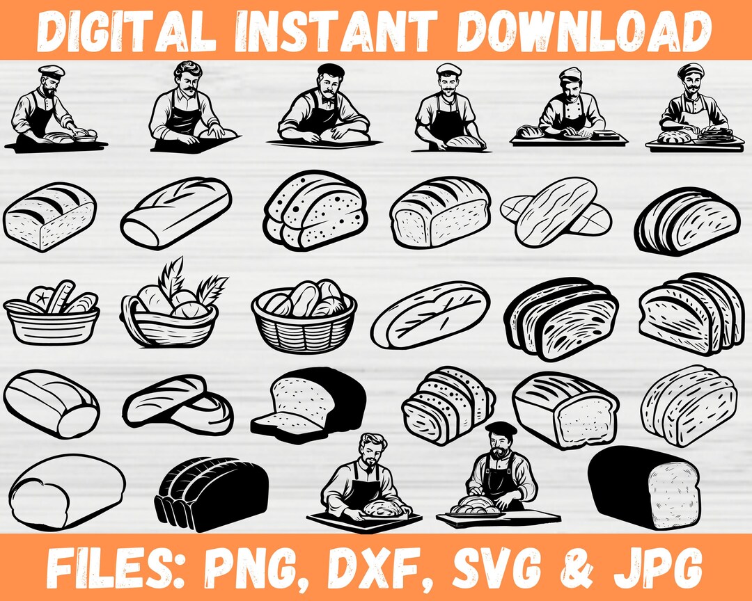Bakery SVG Bundle, Bread Maker Clipart, Baker Loaf Bread Silhouette ...
