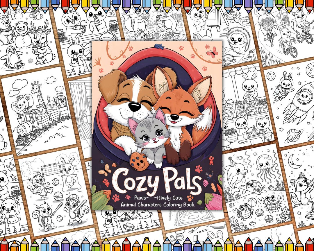 Cozy Friends Coloring Page, Super Cute Animal Characters Coloring Book ...