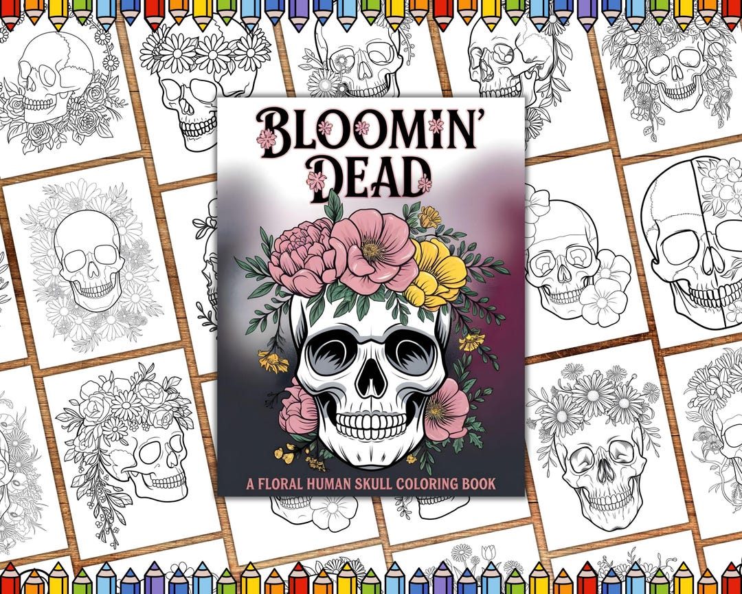 Floral Human Skull Coloring Pages, Horror Coloring Book, Adults and ...