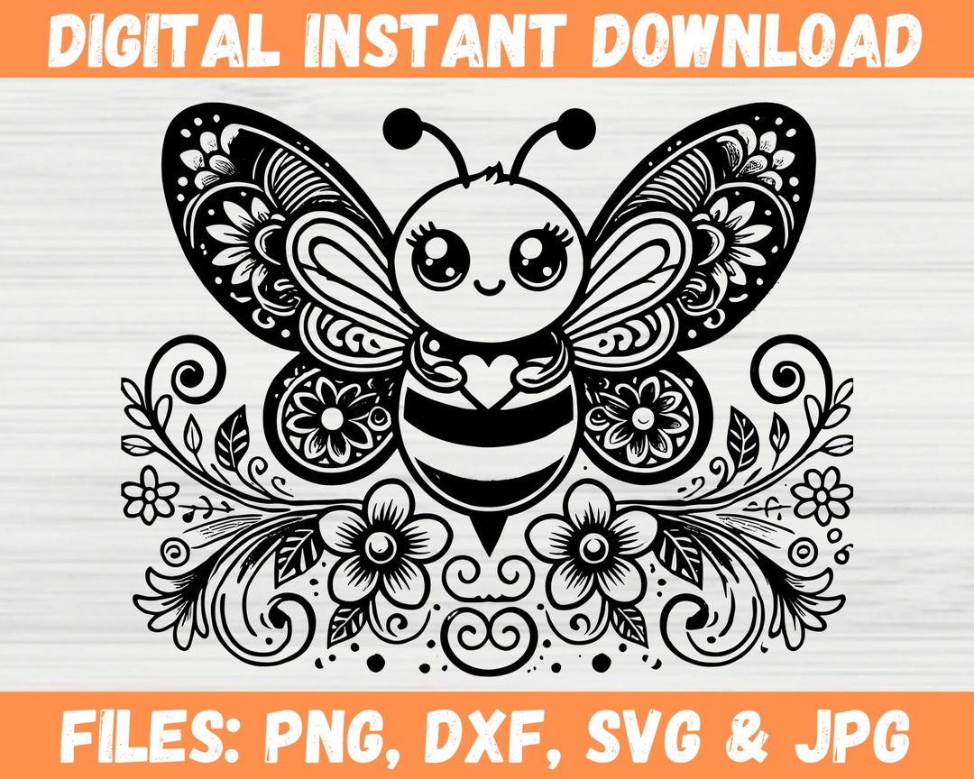 Bee SVG, Flower Bee Svg, Happy Bee, Bee Heart Svg, Honeybee Svg, Cute ...