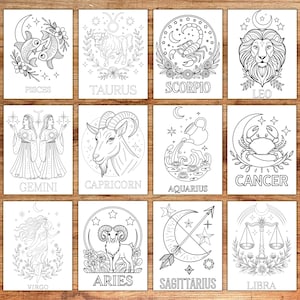 Zodiac Horoscope Coloring Book, Celestial Astrology Coloring Pages ...