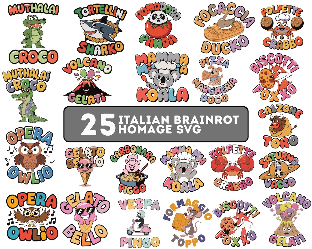 25 Italian Brainrot SVG Bundle | Funny Characters | Tralalero Tralala ...