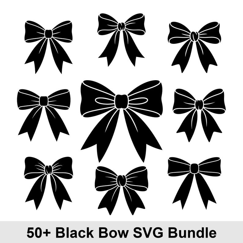 Black Bow SVG Bundle, Coquette Ribbon Bow Clipart, 50+ Silhouette SVG ...