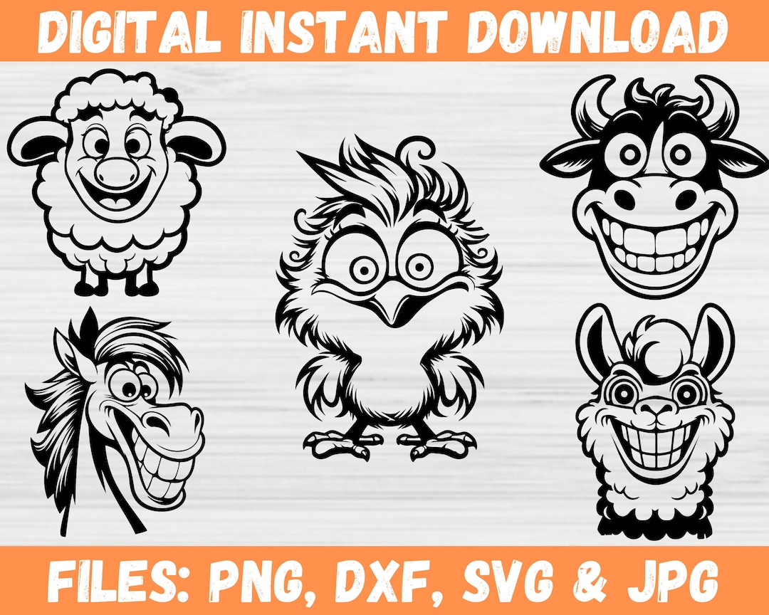 Funny Animal SVG, Cute Cow, Llama, Sheep, Horse Cut Files, Crazy ...