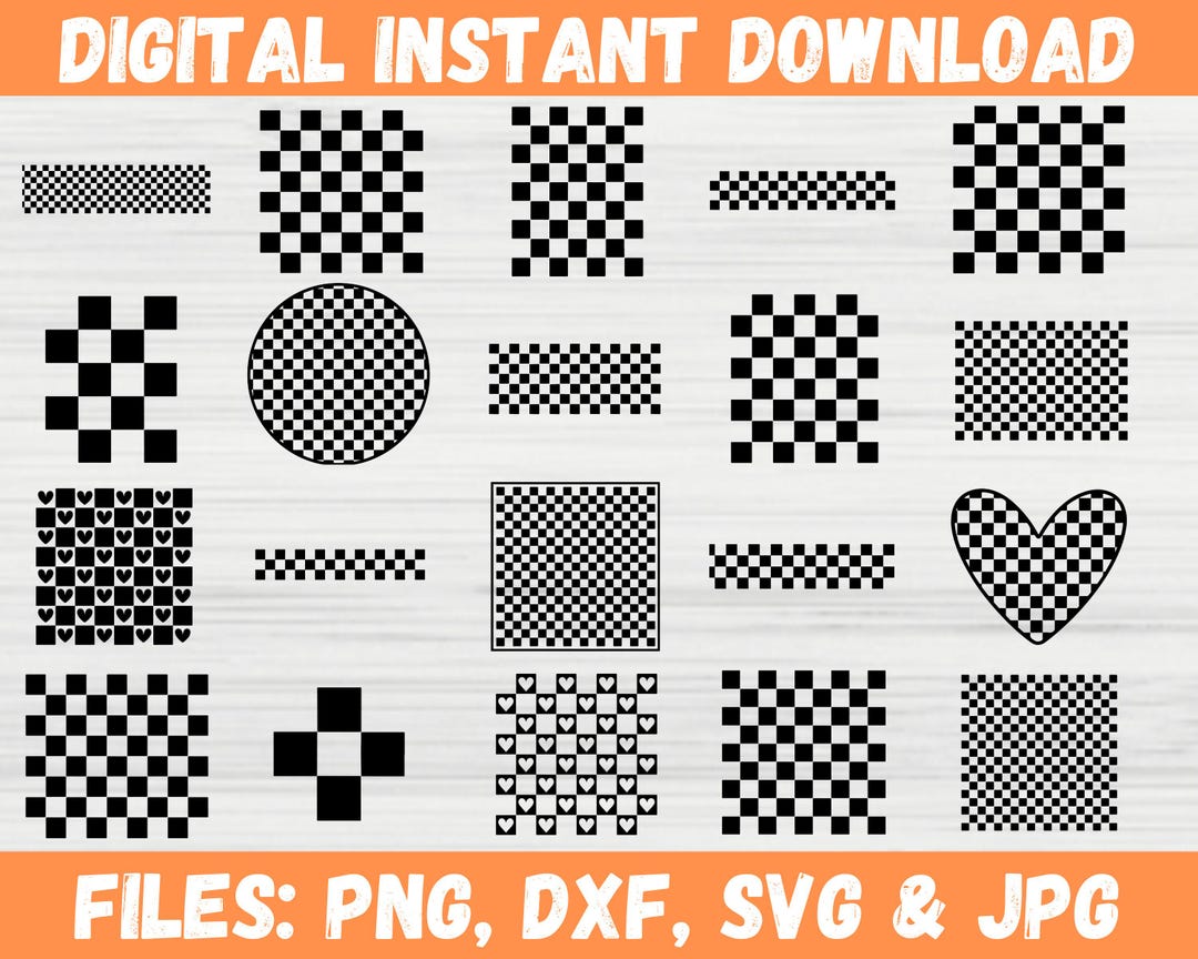 Checkered Pattern SVG, Checkerboard Black and White Silhouette ...
