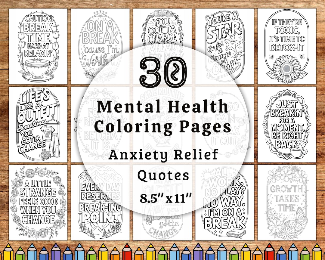 Mental Health Coloring Pages, Positive Self Love Coloring Kit, Adult ...