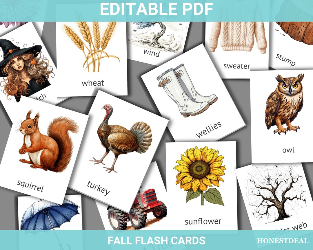 Fall Flash Cards for Kids, Home Schooling Education Montessori Card ...