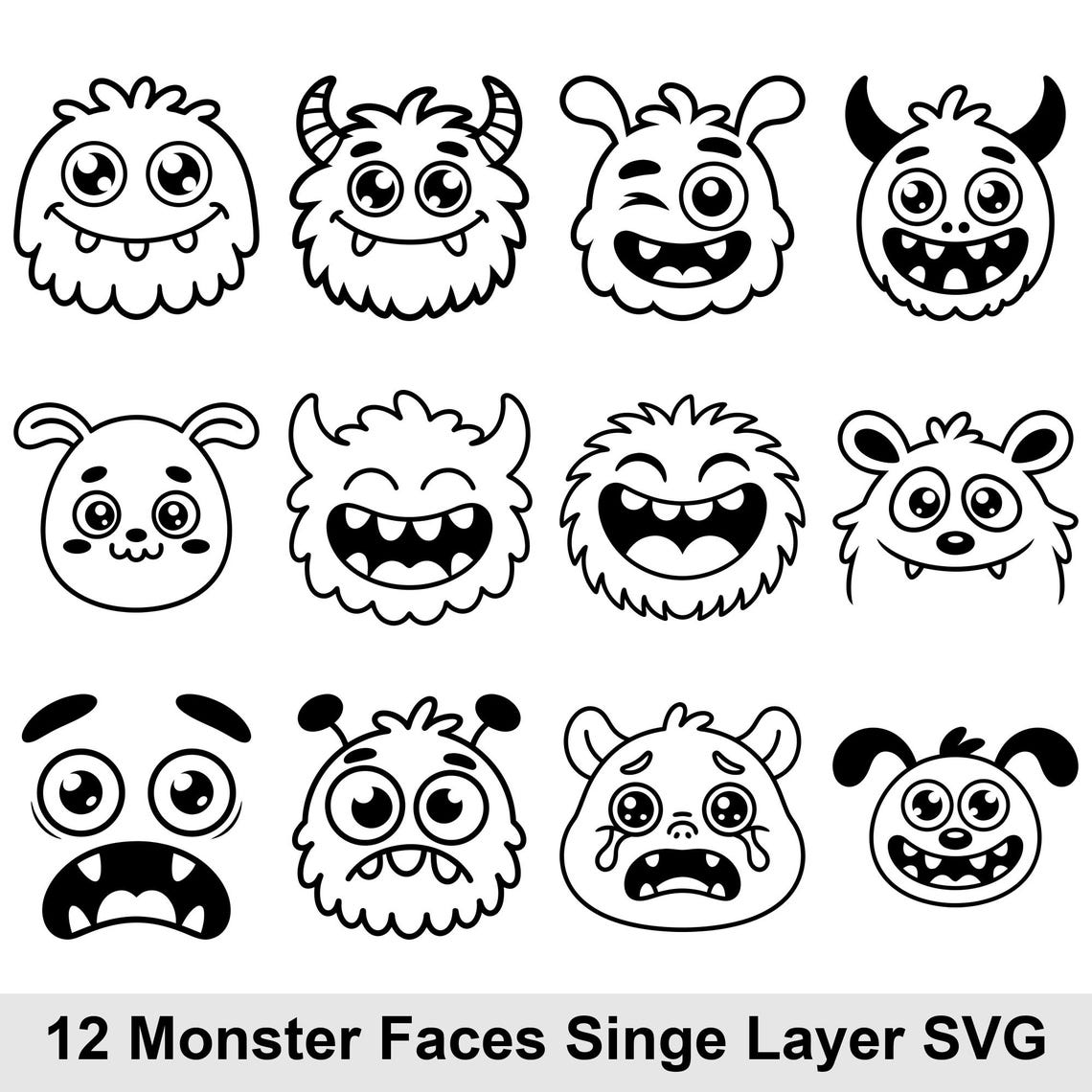 12 Cute Monster Clipart Pack | Labubu PNG Faces for Digital ...