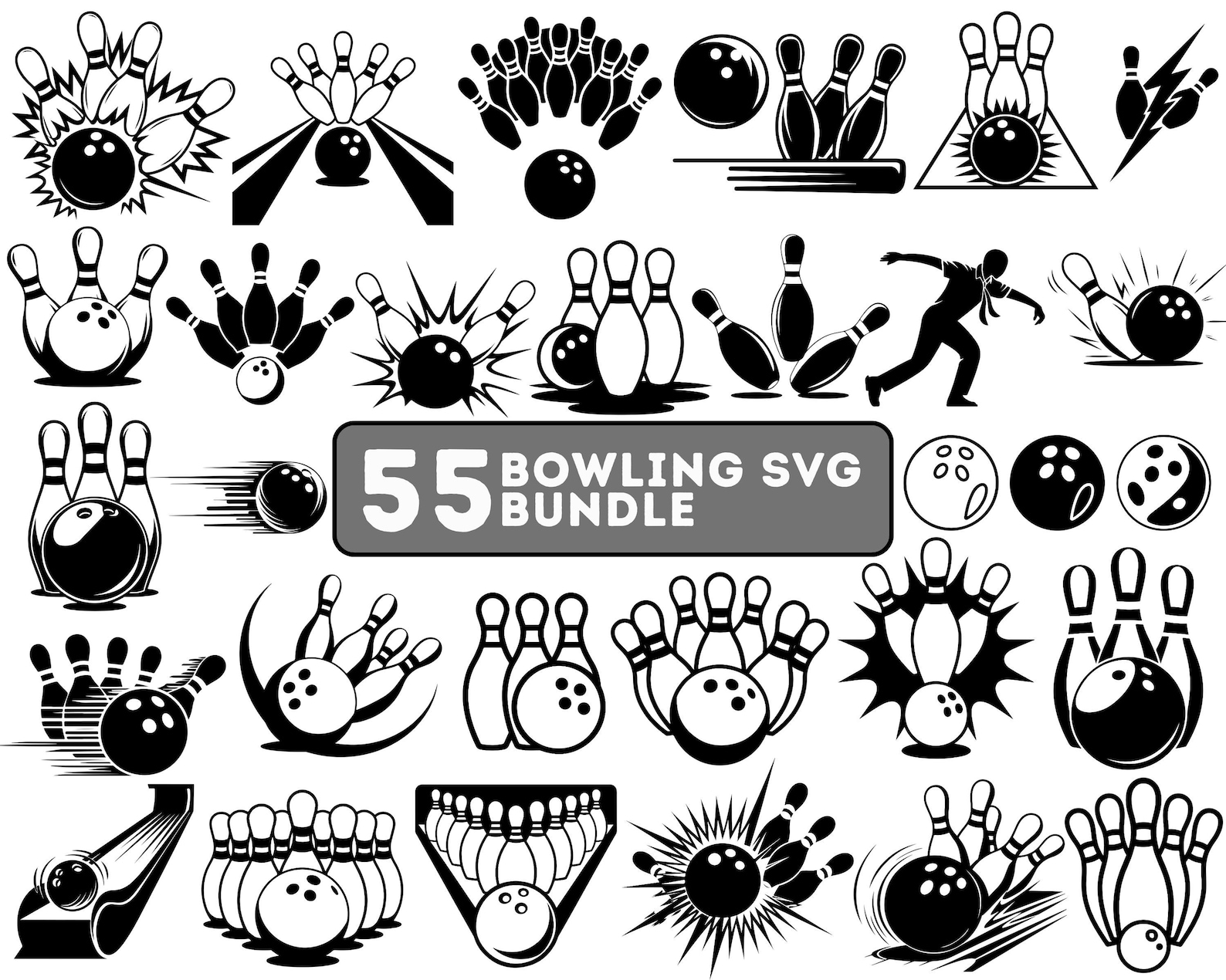 Bowling SVG Bundle: 50+ Designs for Cricut & Silhouette (commercial Use ...