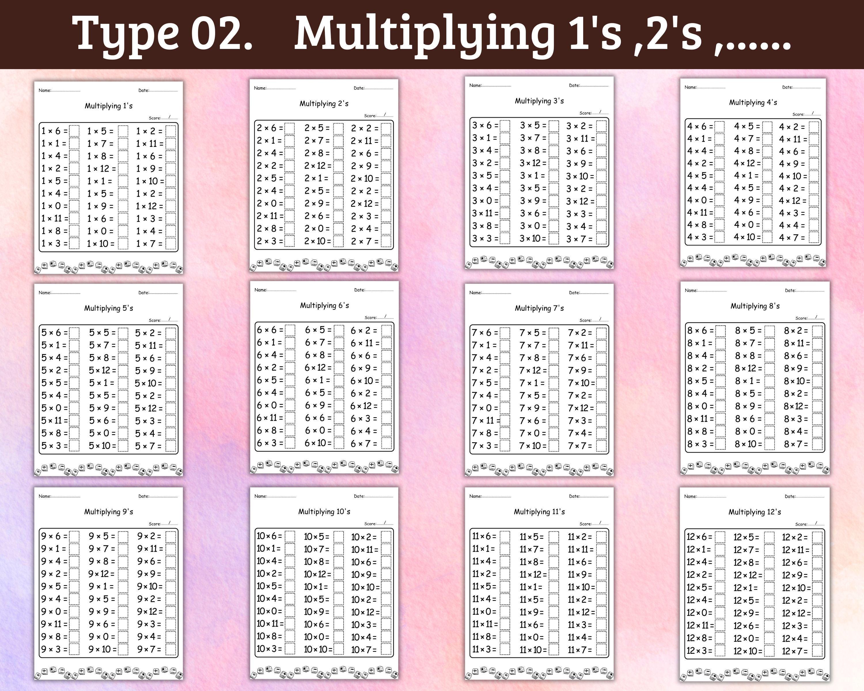 Multiplying Practice Worksheets, Numbers 1-12, Math Drill Sheets for ...
