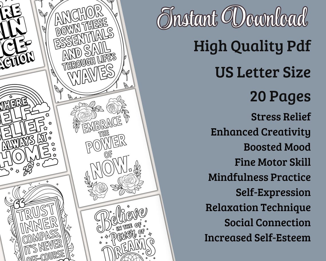 Self-love Affirmation Coloring Pages, Motivational Quotes, Stress ...