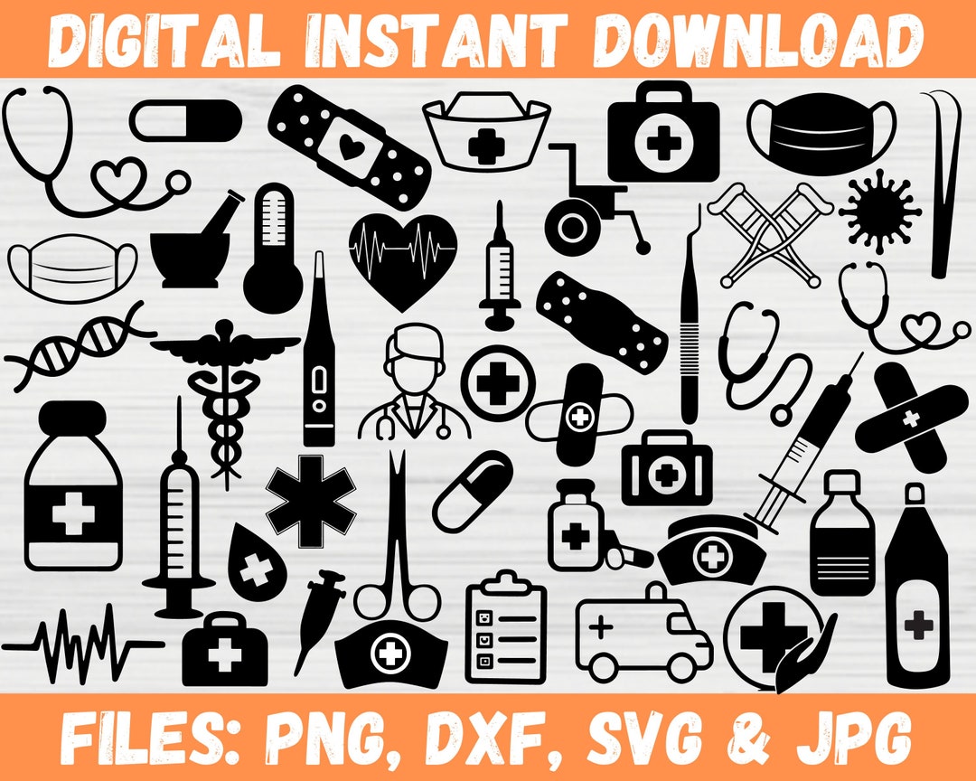 Medical Icons Clipart SVG Bundle Doctor Nurse Hospital Silhouette ...