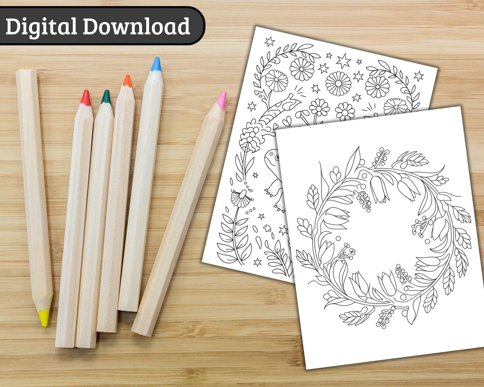 Folk & Nature Coloring Pages, Folk Art Blossoms Digital Coloring Books ...