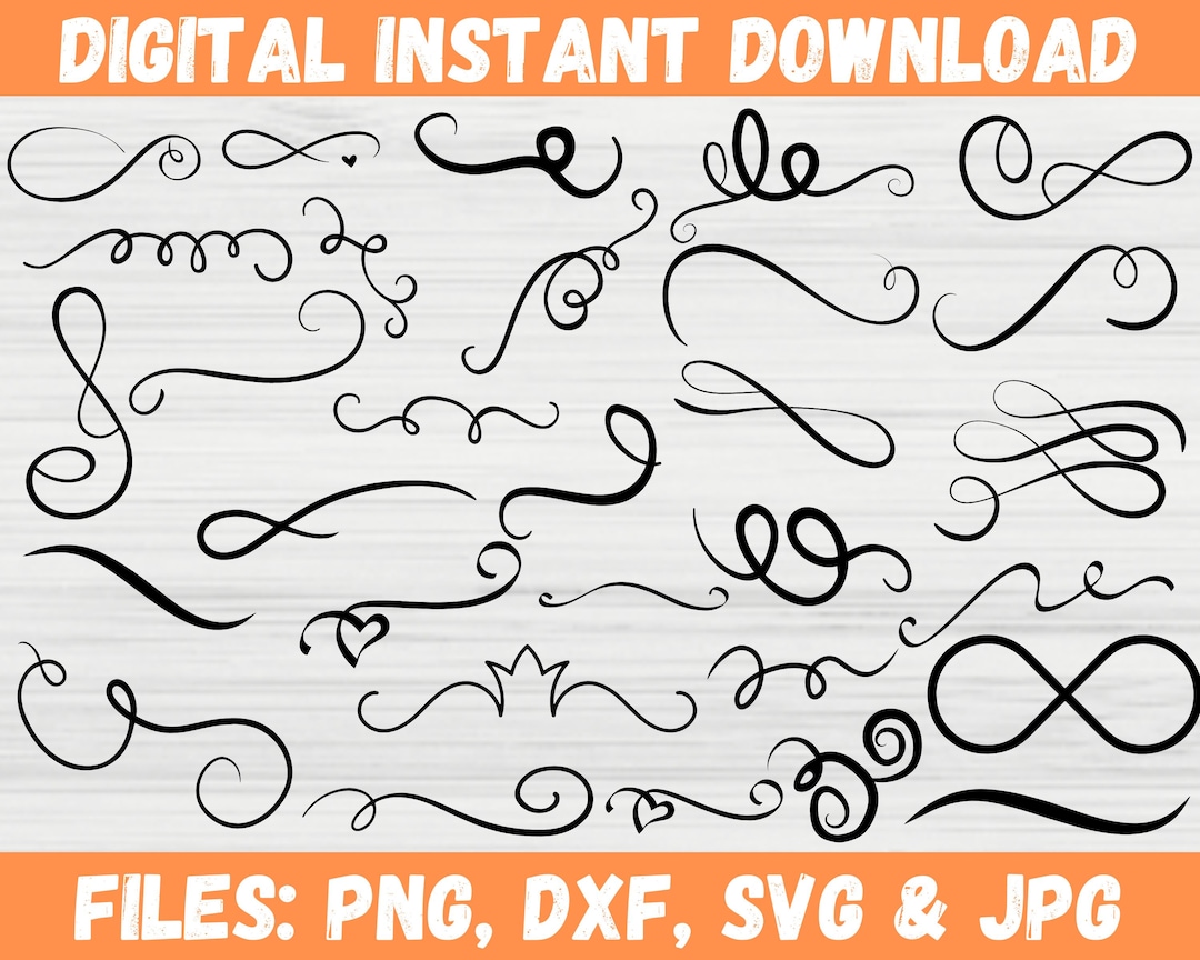 Swirl SVG Bundle, Swish SVG, Stroke Svg Clipart, Decorative Elements Scroll Svg, Wedding Border ...