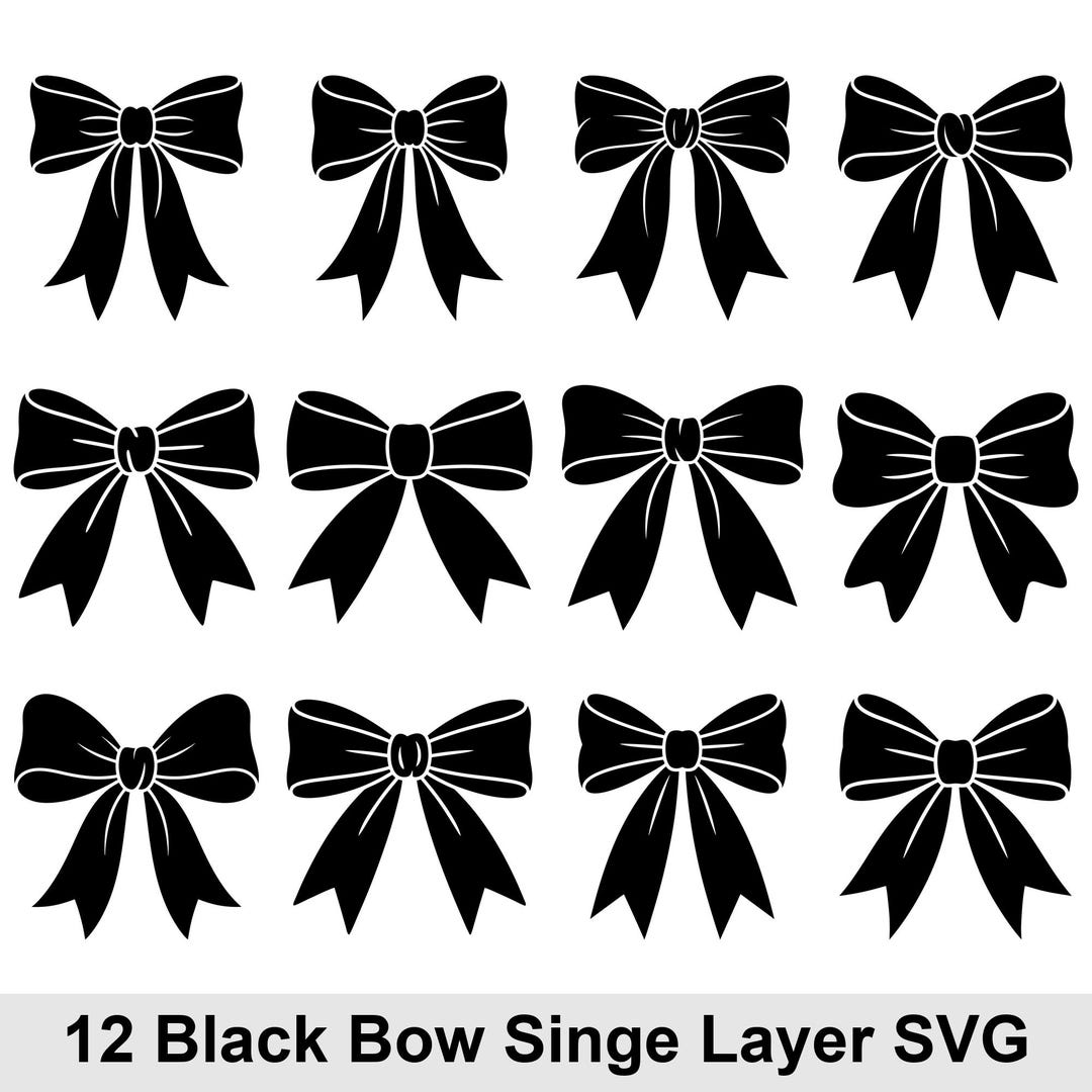 Black Bow SVG Bundle | 12 Coquette Ribbon Bow SVG Cut Files for Cricut ...