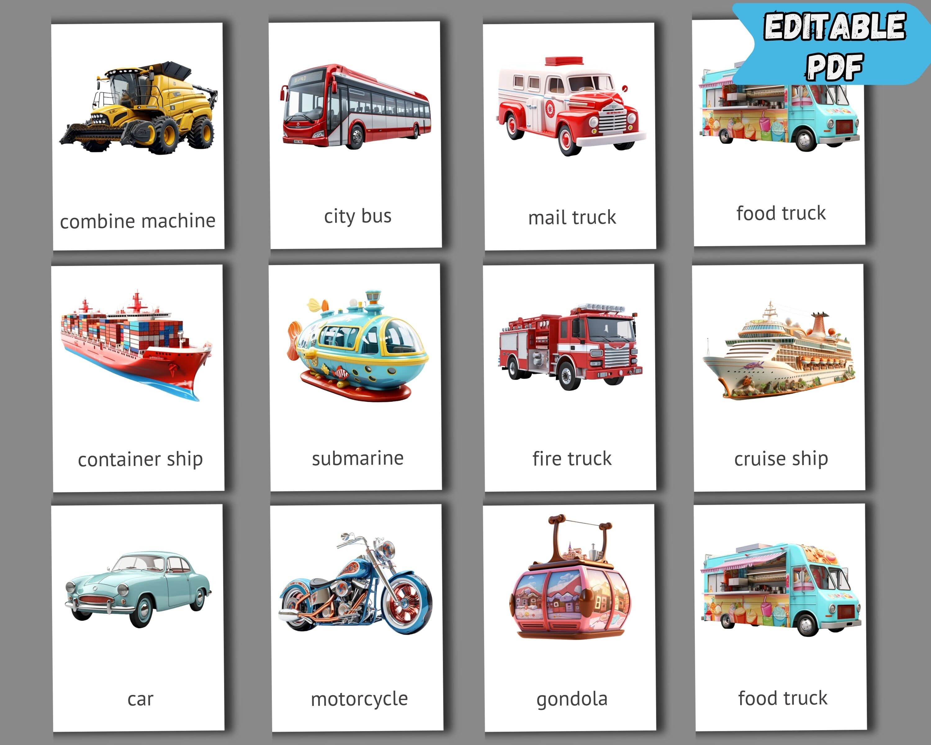 Vehicles Flashcards | Editable PDF Kid Flashcards | Flashcards ...