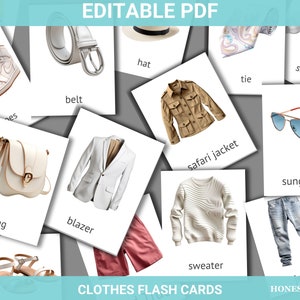 Clothes Flashcards PDF Printable Card Editable Montessori - Etsy