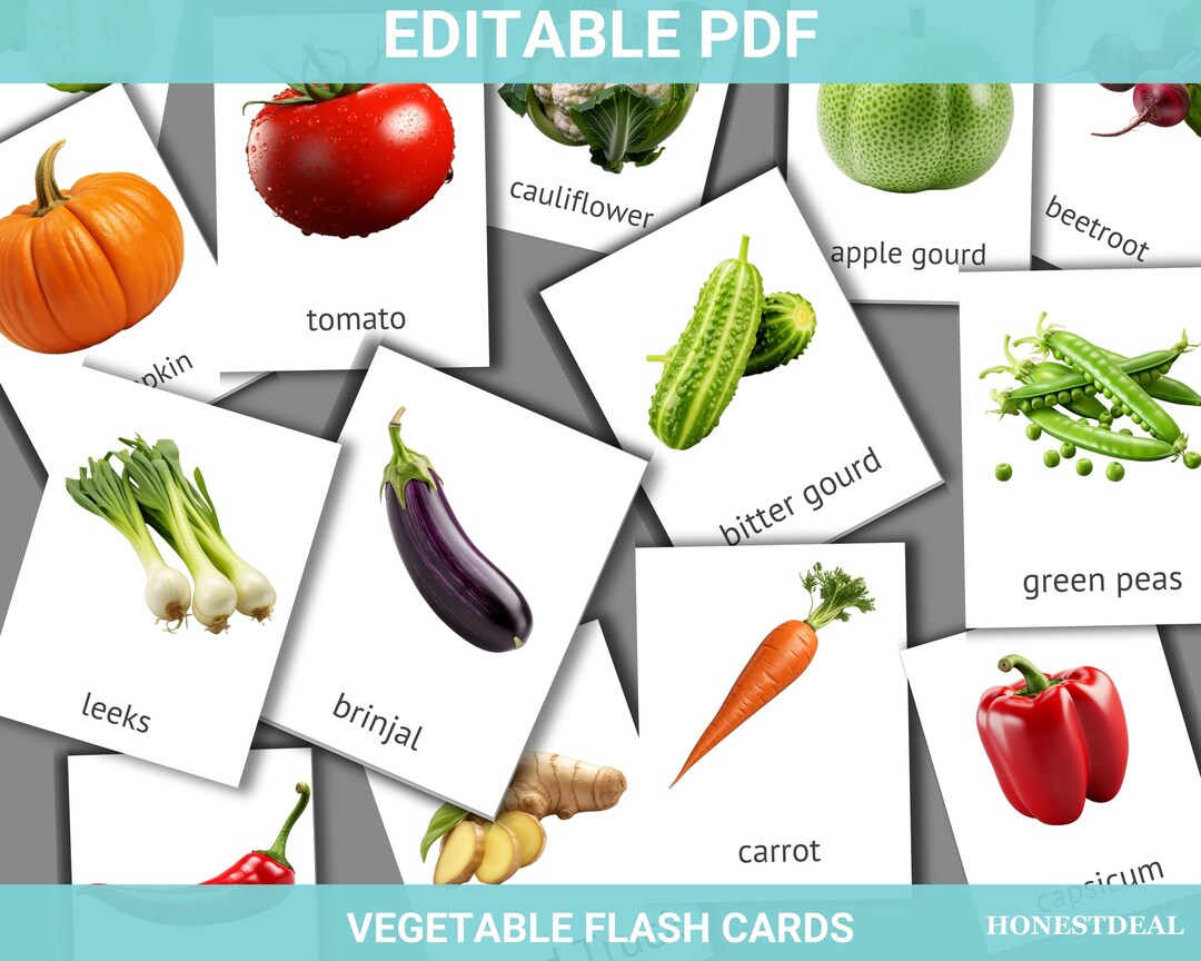Veggie Flashcards | Editable PDF Kid Flashcards | Vegetable Flashcards ...