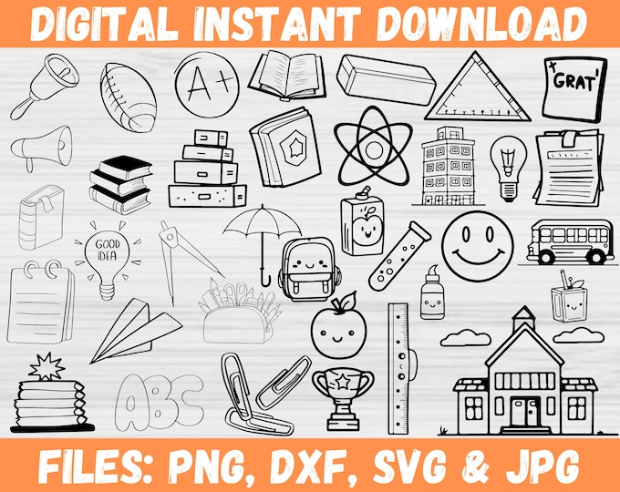 Back to SCHOOL SVG Clipart Doodle Icons. Graphic Vector Illustration ...