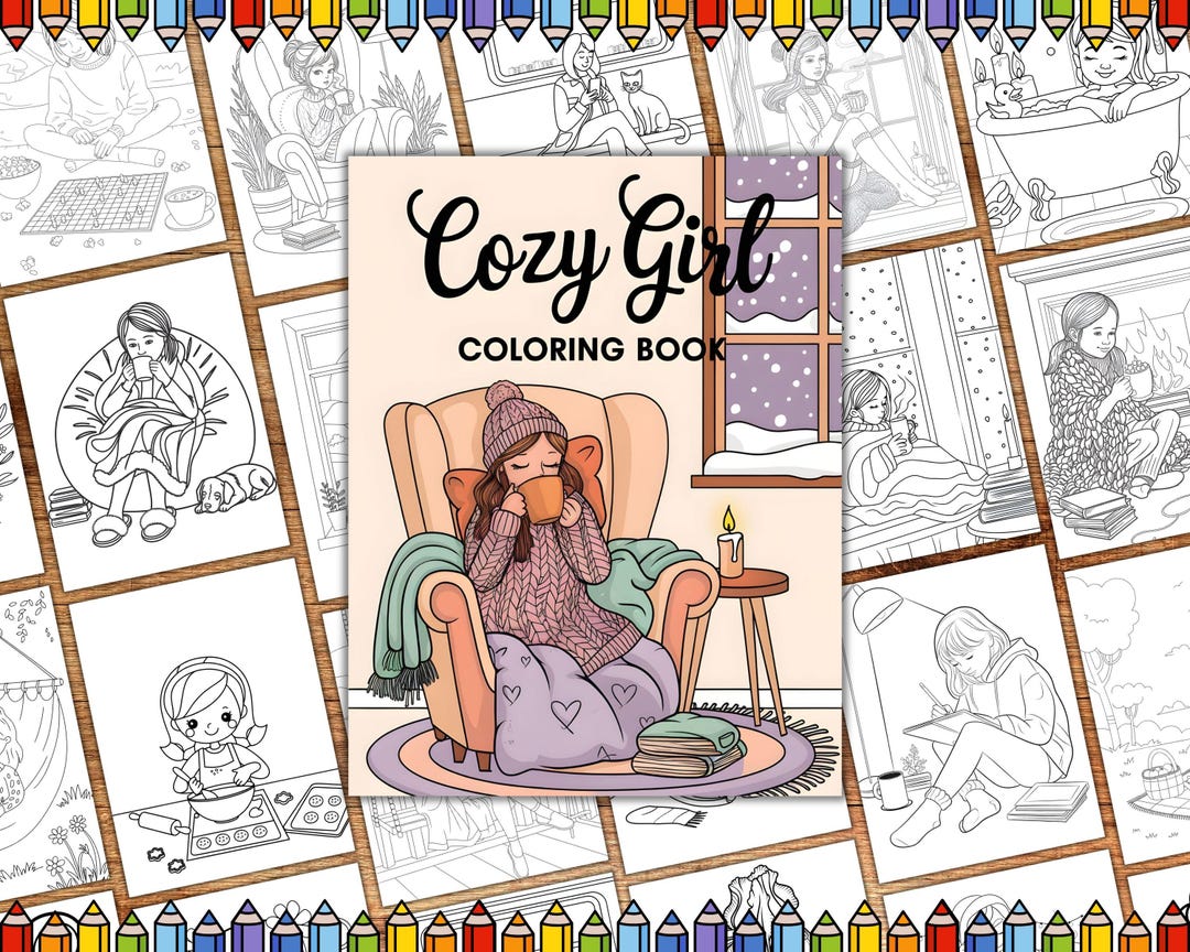 Cozy Girly Coloring Pages, Cozy Season Coloring Book, Cozy Girl Life ...