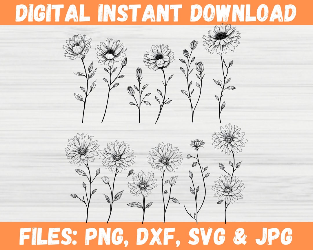 Wildflowers Bouquet Pattern SVG, Botanical Bundle for Art Projects ...