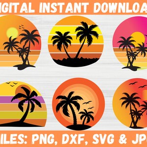 Tropical Palm Tree SVG, Sunset Clipart, Retro Beach, Summer Vibes SVG ...