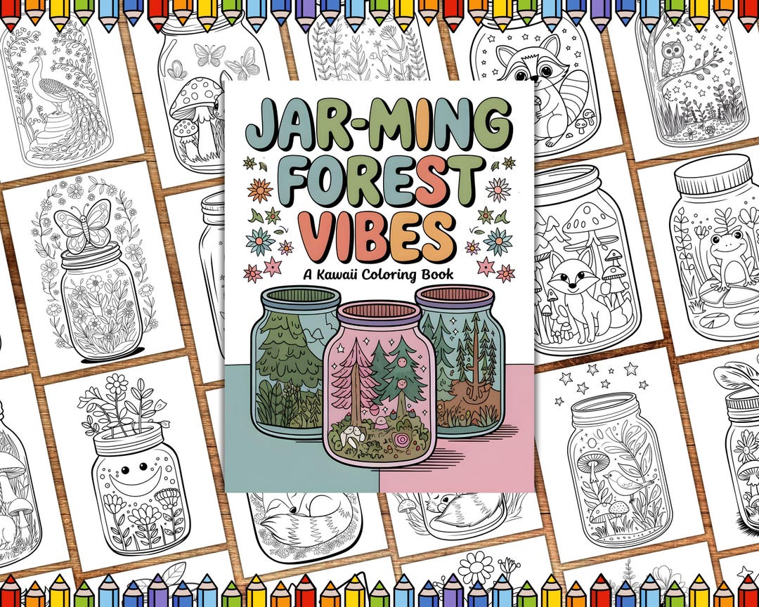 Cute Kawaii Forest Jar Coloring Pages, Bold and Easy Coloring Book ...