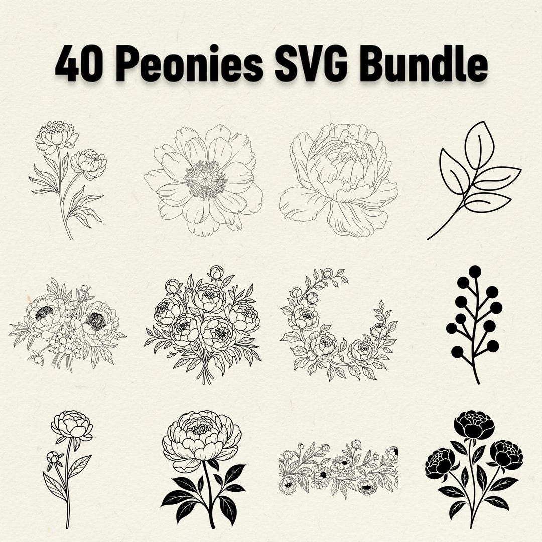 Peonies SVG Bundle, Peony Svg Outline & Single Line Peony Svg File ...