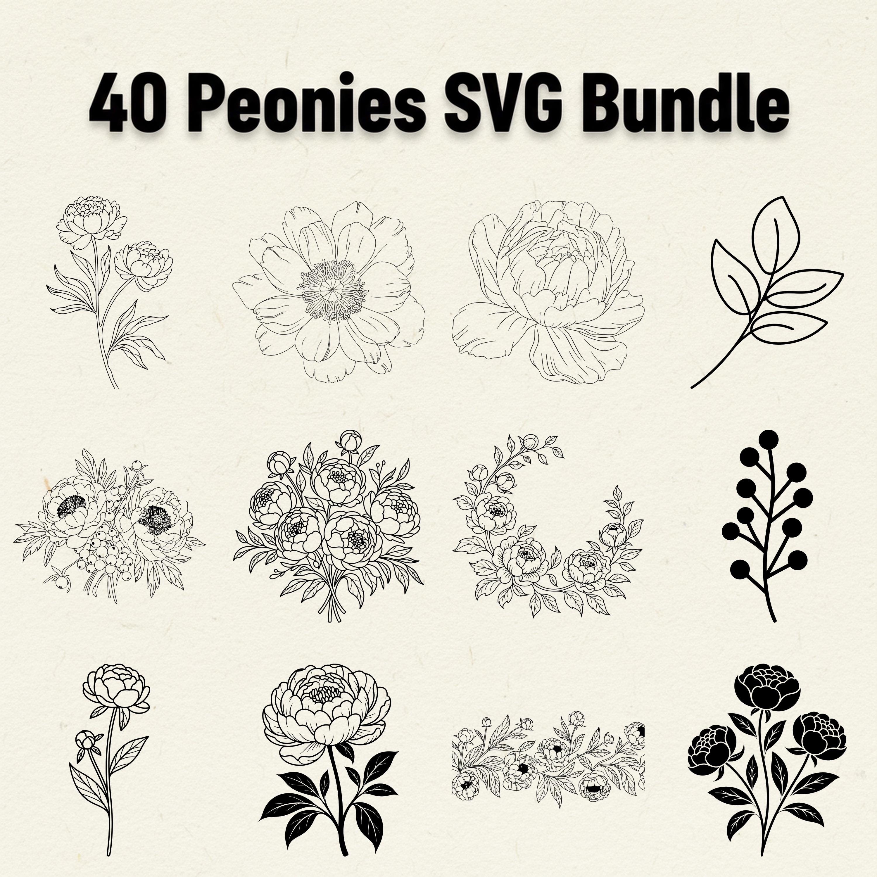 Peonies SVG Bundle, Peony Svg Outline & Single Line Peony Svg File ...
