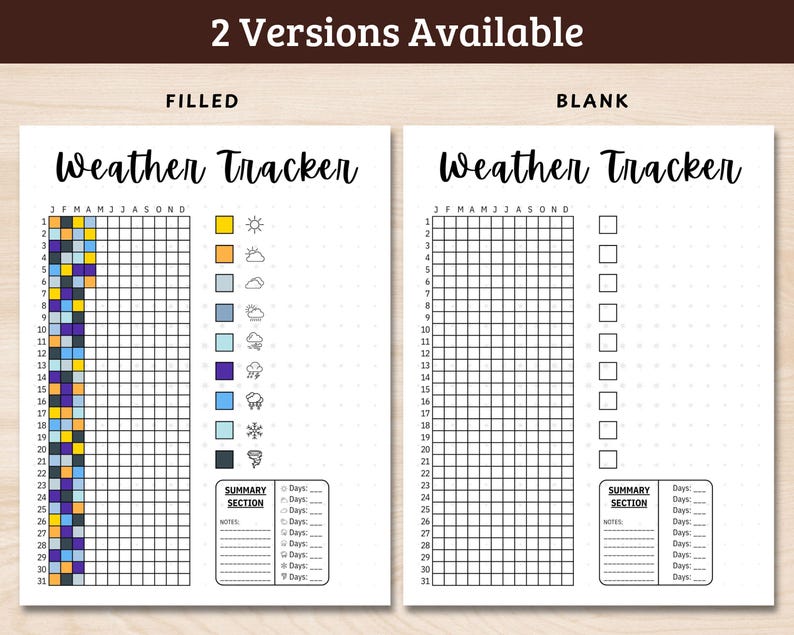 Printable Weather Tracker Journal | Yearly Bullet Journal Template ...