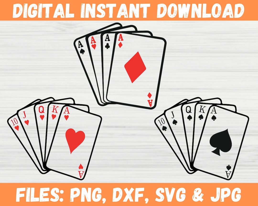 Playing Cards SVG Bundle, Poker Game Card Clipart, Royal Flush Cards ...